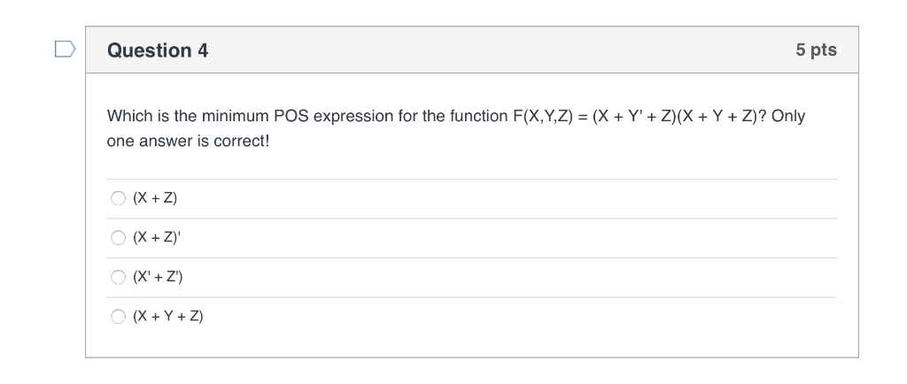 Solved Question 1 5 pts Which is the minimum SOP expression | Chegg.com