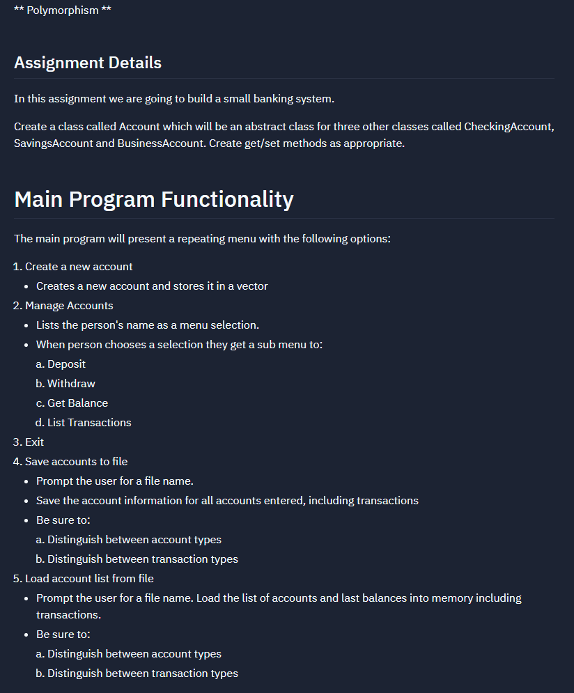 Solved Polymorphism Assignment Details In This 