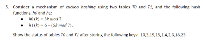 Solved 5. Consider a mechanism of cuckoo hashing using two | Chegg.com