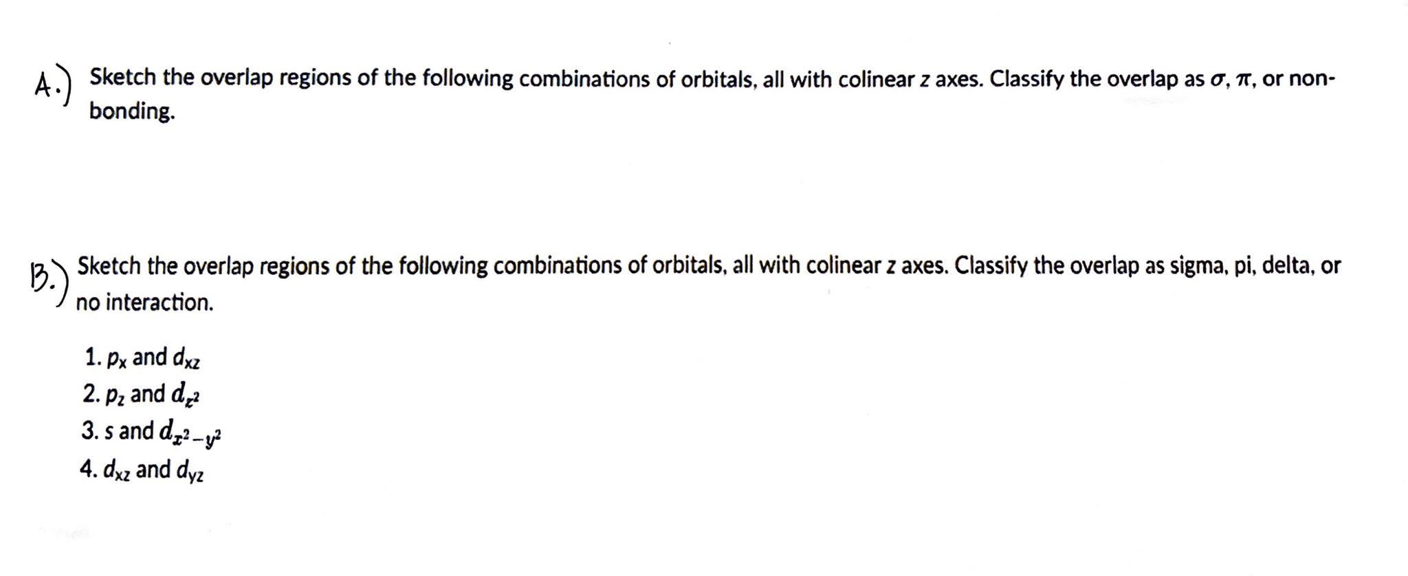 Solved A.) Sketch the overlap regions of the following | Chegg.com