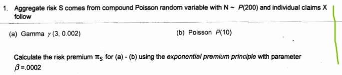 1. Aggregate risk S comes from compound Poisson | Chegg.com