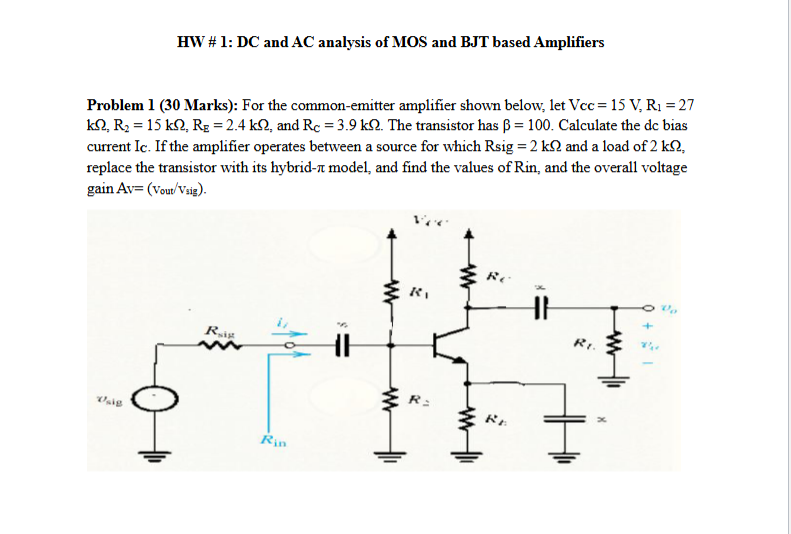Solved 30 ﻿Marks=15V,R1=27 kΩ,R2=15kΩ,RE=2.4kΩ, ﻿and | Chegg.com