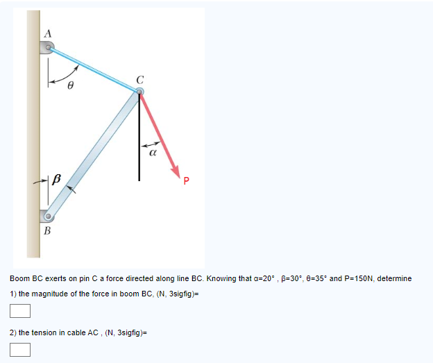 Solved Boom Bc Exerts On Pin C A Force Directed Along Line