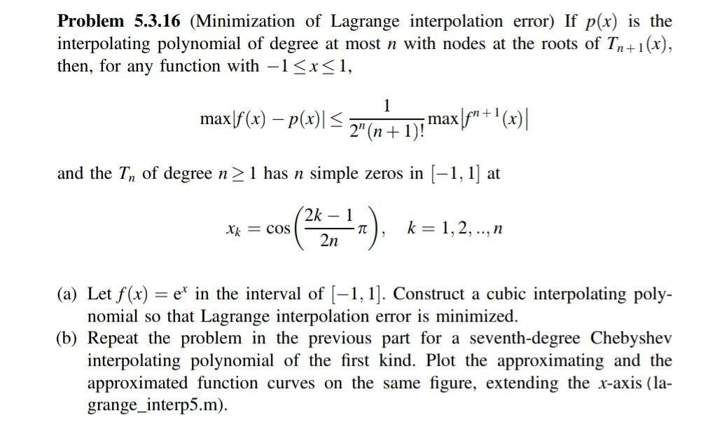 Solved Problem 5.3.16 (Minimization of Lagrange | Chegg.com