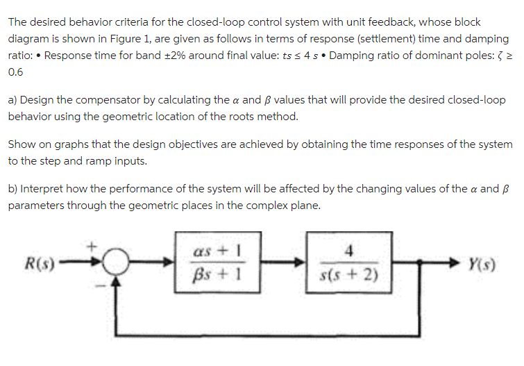 Solved The desired behavior criteria for the closed-loop | Chegg.com