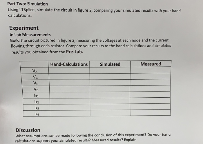 Solved Pre-Lab Part One: Hand Calculations Given the circuit | Chegg.com
