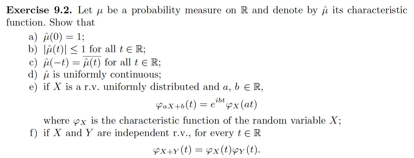 Solved Exercise 9.2. Let μ be a probability measure on R and | Chegg.com
