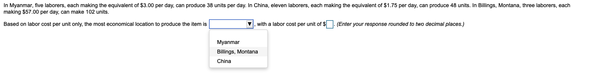Solved In Myanmar, five laborers, each making the equivalent | Chegg.com