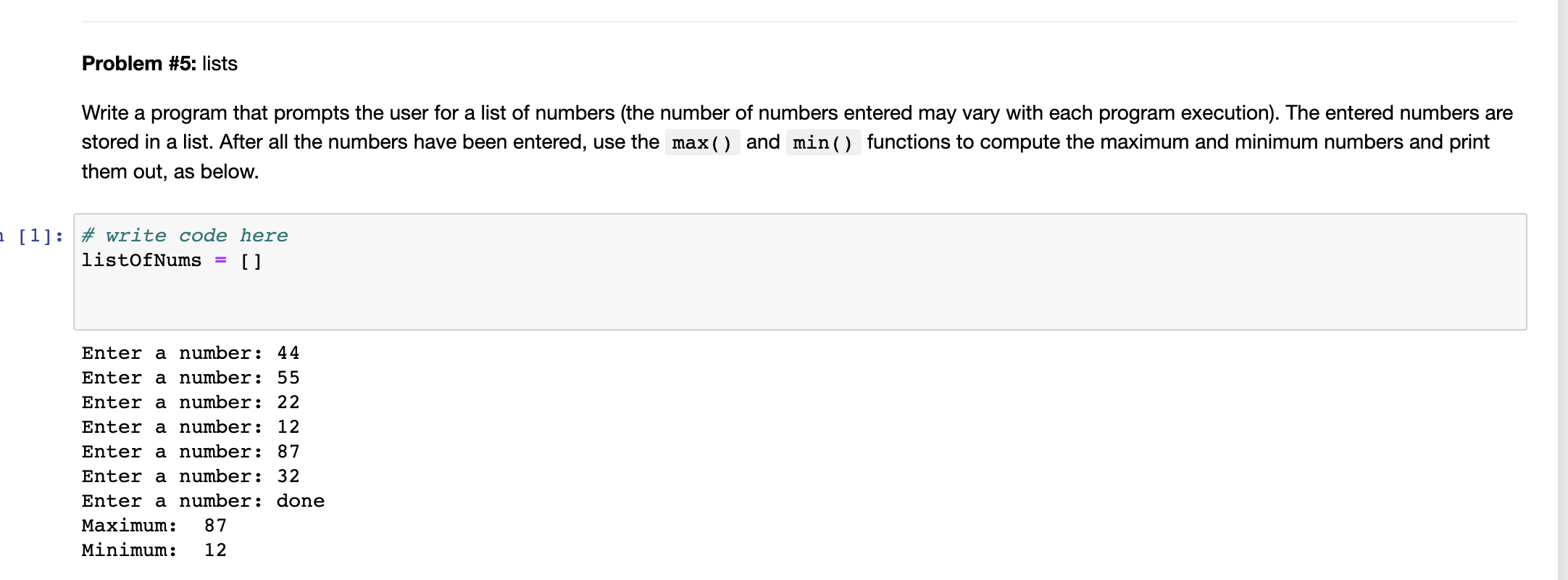 Solved Problem #5: lists stored in a list. After all the | Chegg.com