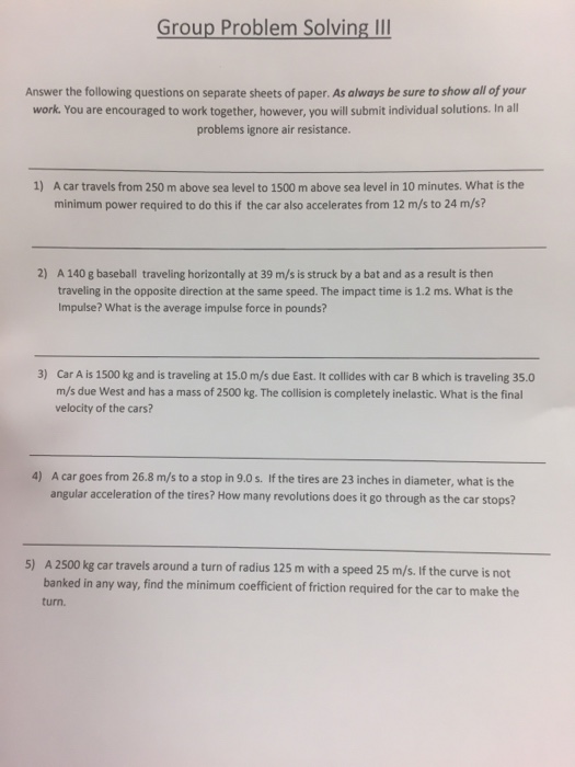Solved Group Problem Solving I Answer the following | Chegg.com