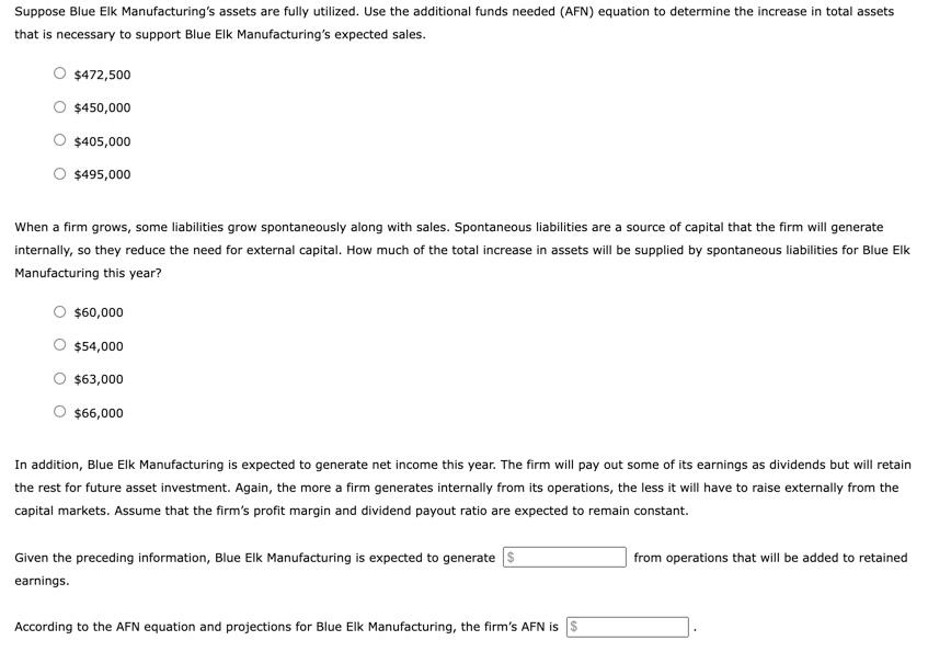 Solved 1. The Additional Funds Needed (AFN) equation Blue | Chegg.com