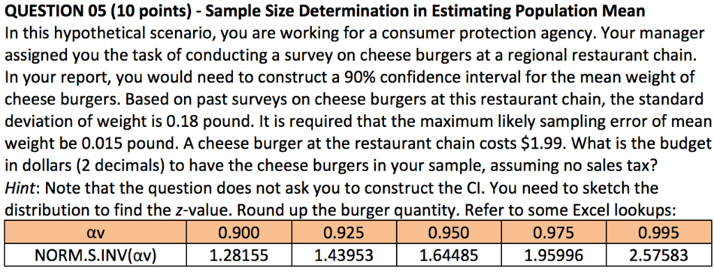 Solved QUESTION 05 (10 points) - Sample Size Determination | Chegg.com