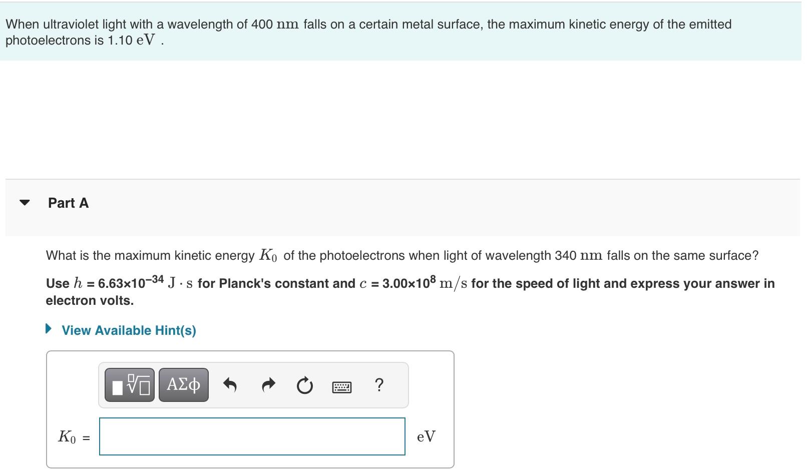 Solved /hen ultraviolet light with a wavelength of 400 nm | Chegg.com