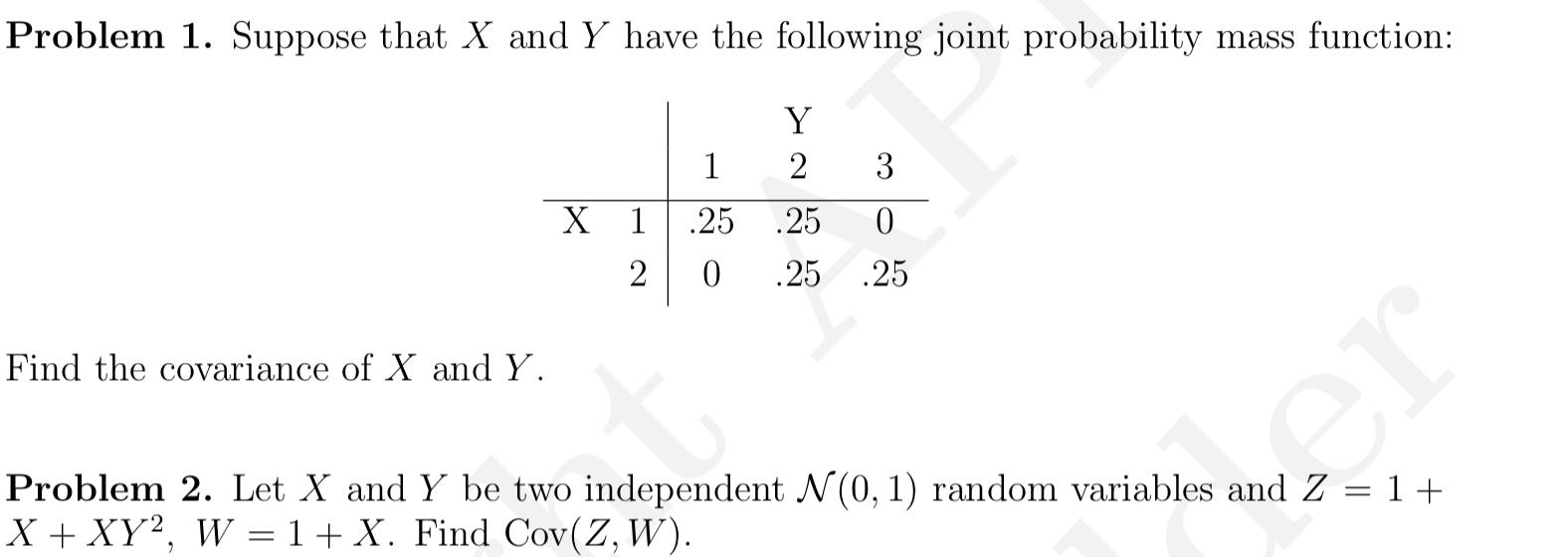 Solved Problem 1. Suppose that X and Y have the following | Chegg.com