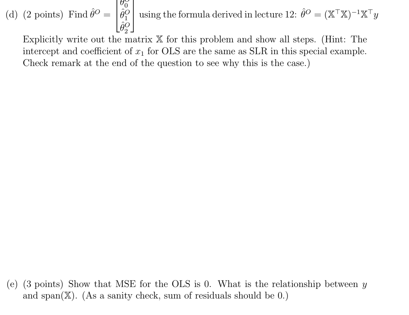 Solved A Special Case of Linear Regression 4. (12 points) In | Chegg.com
