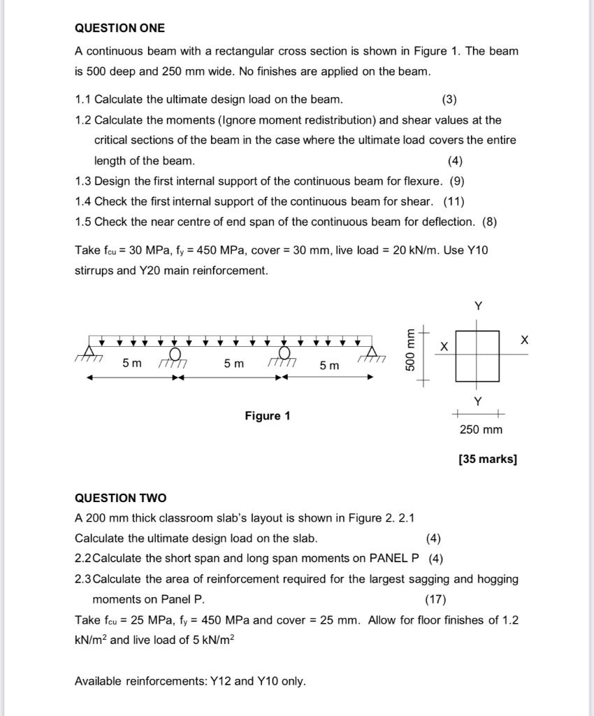QUESTION ONE A continuous beam with a rectangular | Chegg.com