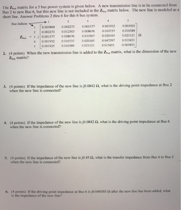Solved The Zous matrix for a 5 bus power system is given | Chegg.com