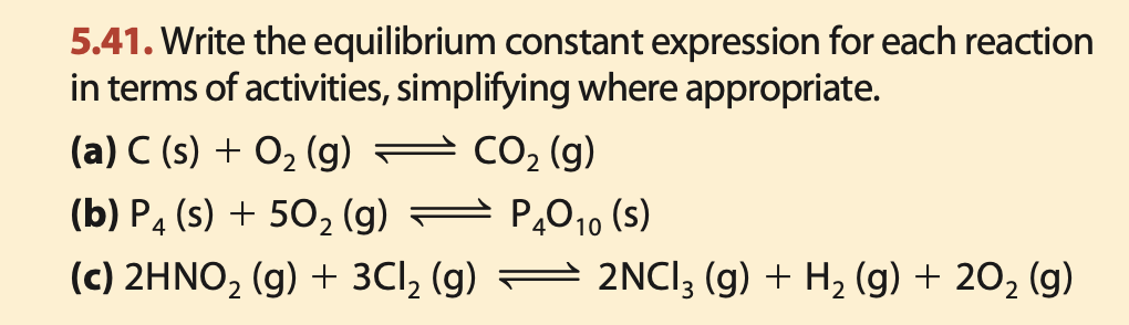 Solved 5.41. Write the equilibrium constant expression for | Chegg.com