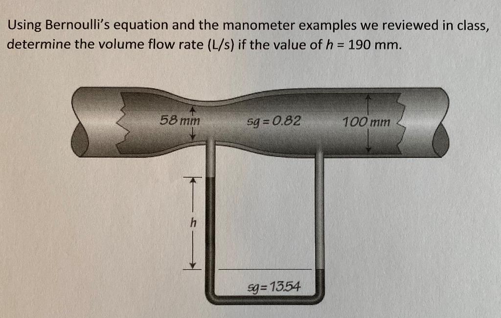 Solved Using Bernoulli's equation and the manometer examples | Chegg.com