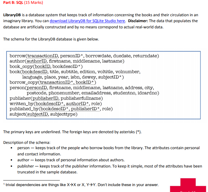 Solved Part B: SQL (15 Marks) LibraryDB is a database system | Chegg.com