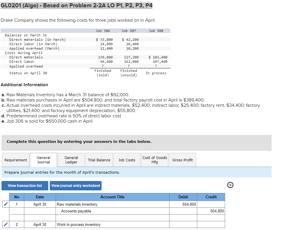 Solved GL0201 (Algo) - Based on Problem 2-2A LO P1, P2, P3, | Chegg.com
