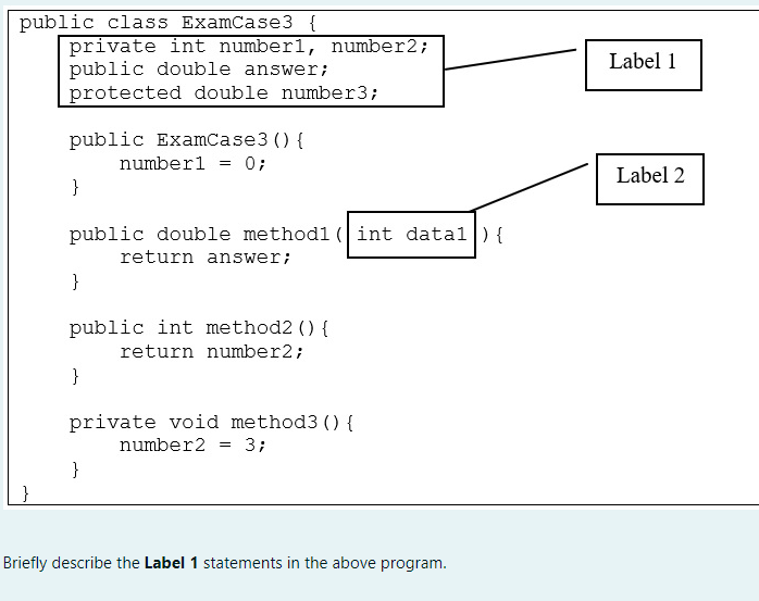 Solved public class ExamCase3 { private int numberi, | Chegg.com