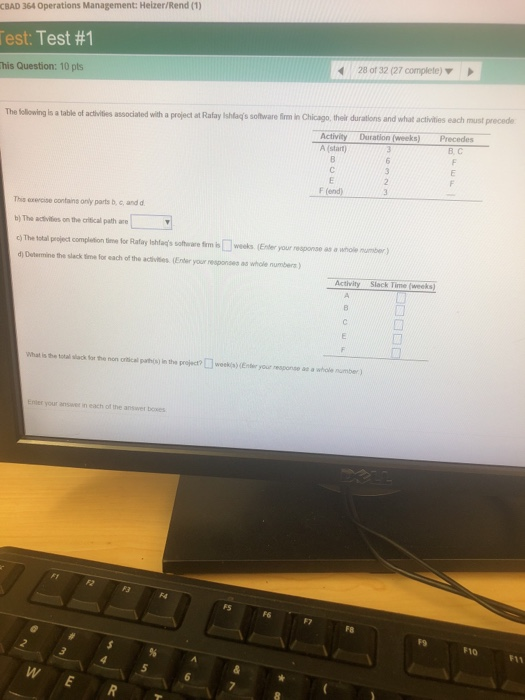 Solved CBAD 364 Operations Management: Heizer/Rend (1) Test: | Chegg.com