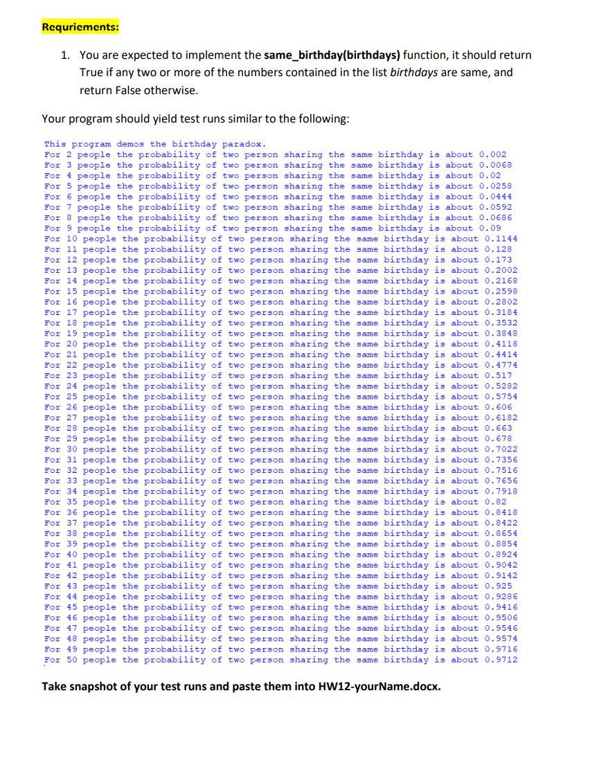 Solved BIRTHDAY PARADOX Download hw12-incomplete.py, save it | Chegg.com