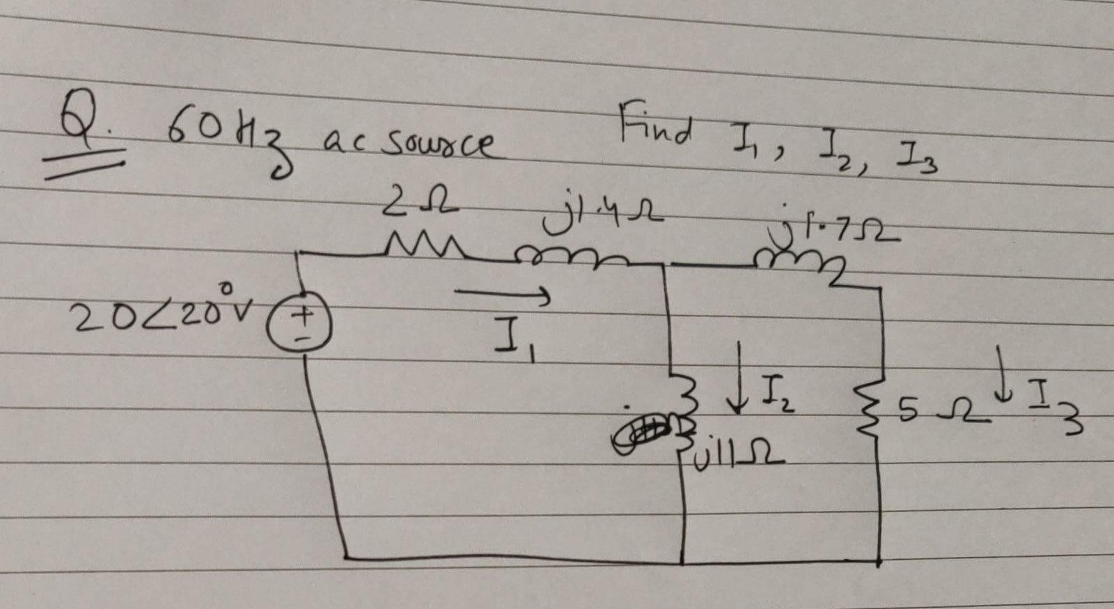 Solved Q. 60H3 acsource Find I1,I2,I2 | Chegg.com