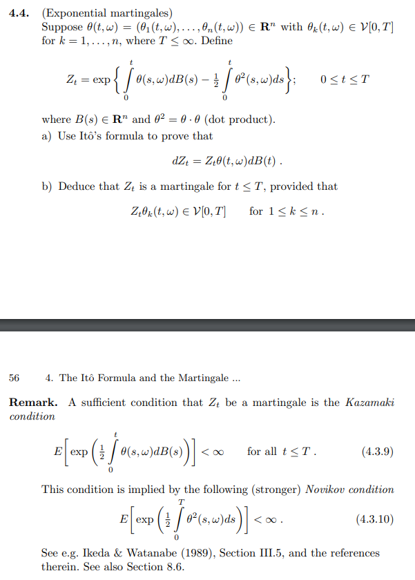 Solved 4.4. (Exponential martingales) Suppose | Chegg.com