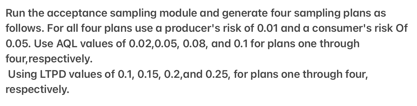 Solved Run the acceptance sampling module and generate four | Chegg.com