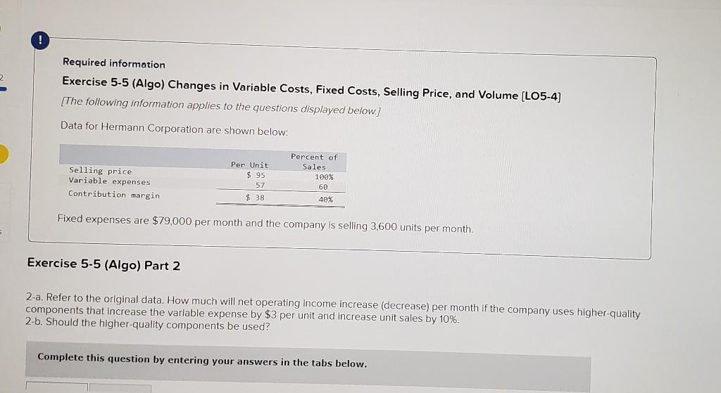Solved Required information Exercise 5-5 (Algo) Changes in | Chegg.com