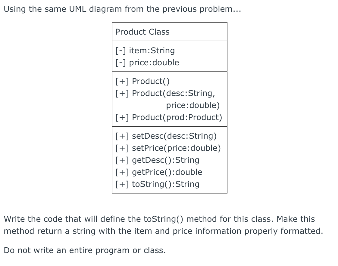 Solved Using the same UML diagram from the previous | Chegg.com