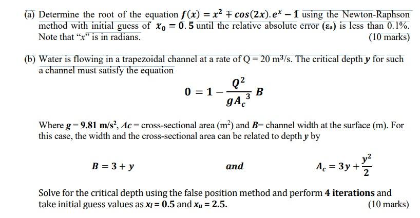 Solved (a) Determine the root of the equation 𝒇(𝒙) = 𝒙 𝟐 | Chegg.com