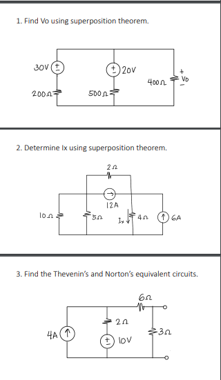 Solved 1. Find Vo using superposition theorem. 30V 20v 4001 | Chegg.com