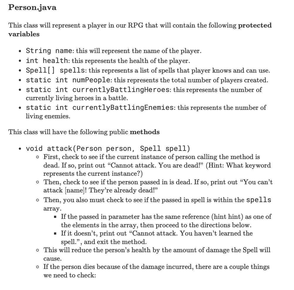 Person.java This class will represent a player in our | Chegg.com