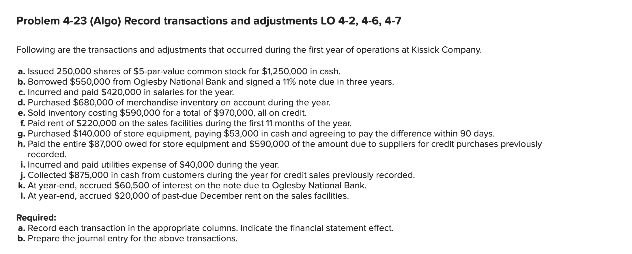 Solved Problem 4-23 (Algo) Record transactions and | Chegg.com