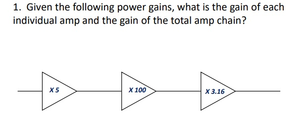 Solved 1. Given the following power gains, what is the gain | Chegg.com
