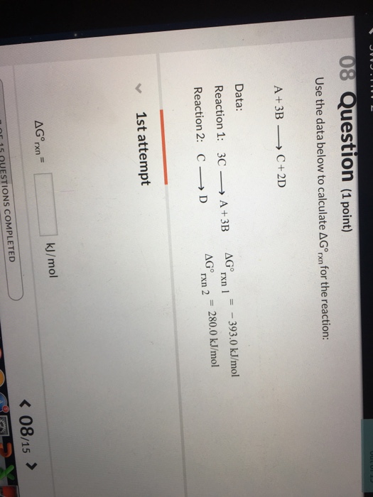 Solved Use the data below to calculate Delta G degree_rxn | Chegg.com