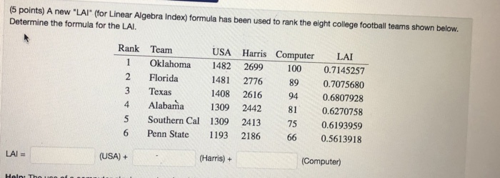 Solved (5 points) A new "LAI (for Linear Algebra Index) | Chegg.com