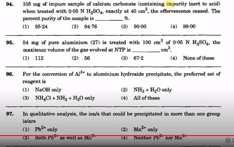 Solved 94. 105 mg of impure sample of calcium carbonate | Chegg.com