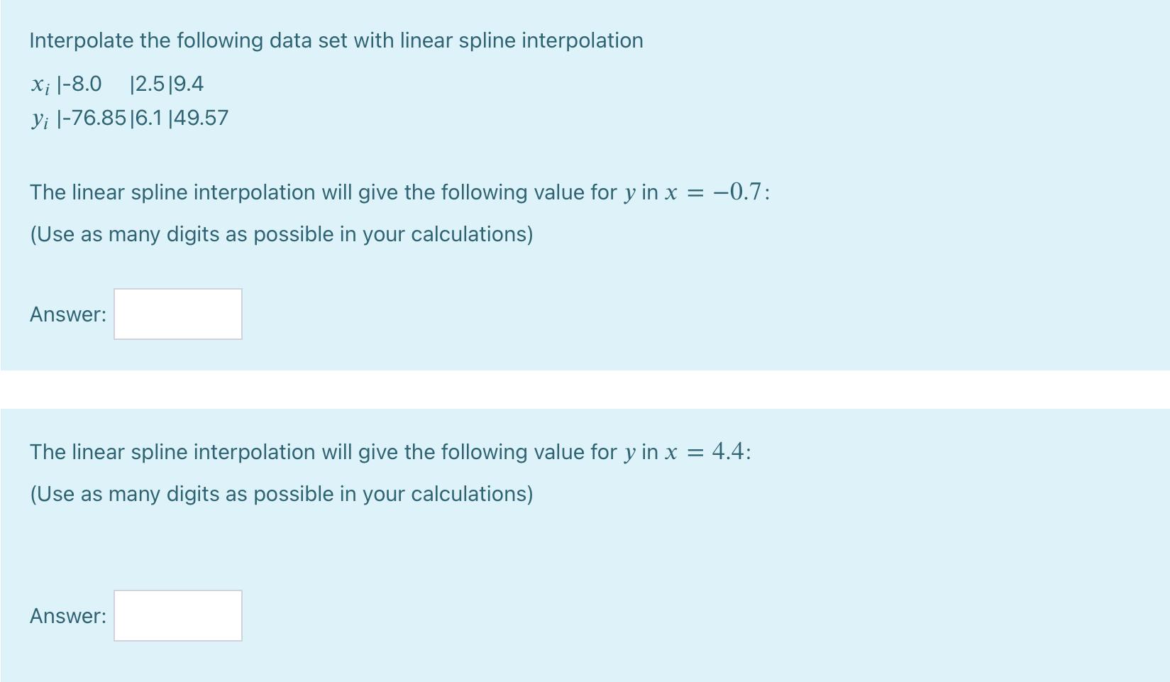 Solved Interpolate the following data set with linear spline | Chegg.com