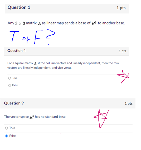 Solved Question 1 1 pts Any 3 x 3 matrix A as linear map | Chegg.com