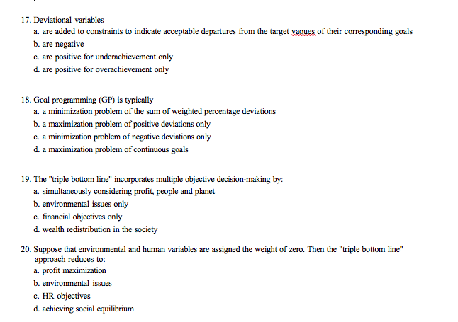 Solved 17. Deviational variables a. are added to constraints | Chegg.com