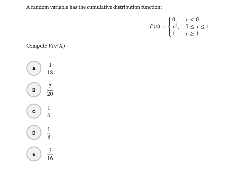 Solved A random variable has the cumulative distribution | Chegg.com