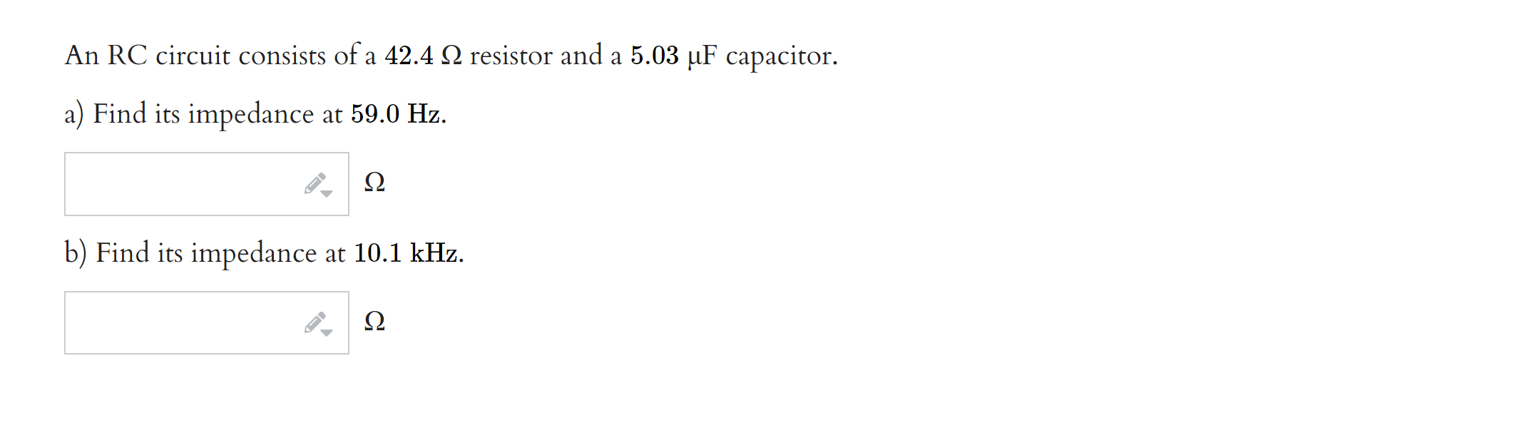 Solved An RC circuit consists of a 42.4Ω resistor and a | Chegg.com