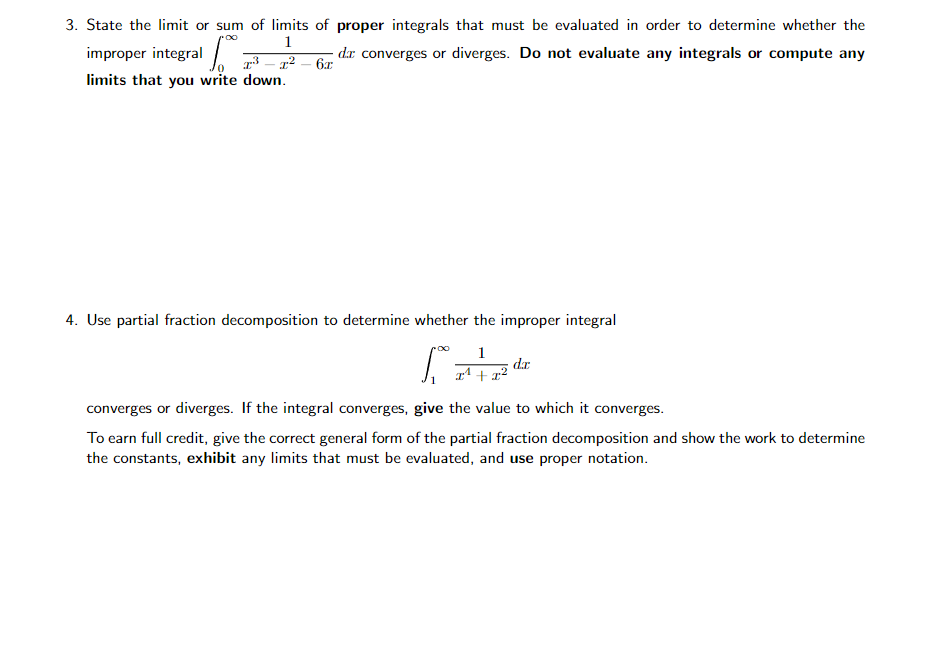 Solved Need help with sums of limits of proper integrals. | Chegg.com