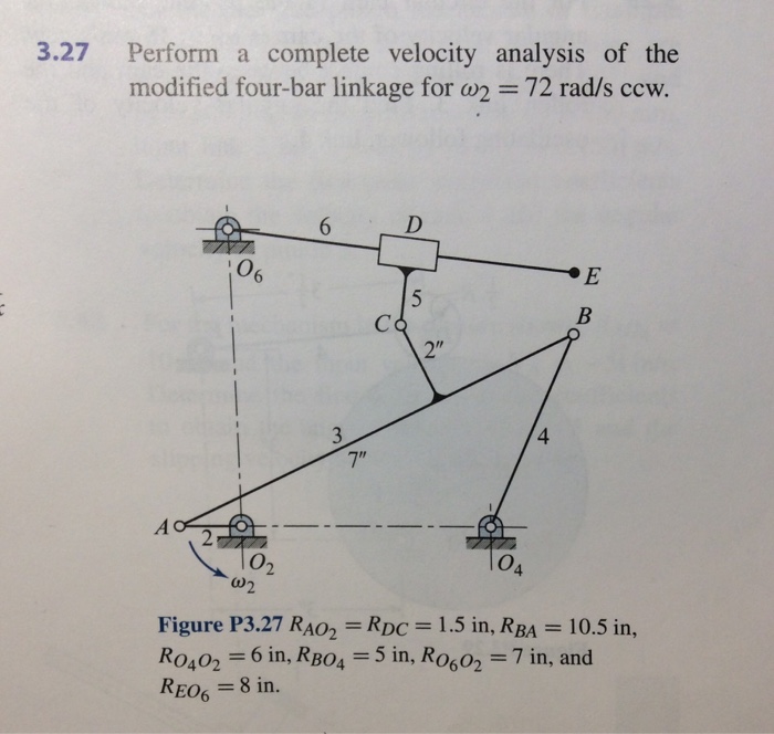 Solved 3 27 Perform A Complete Velocity Analysis Of The