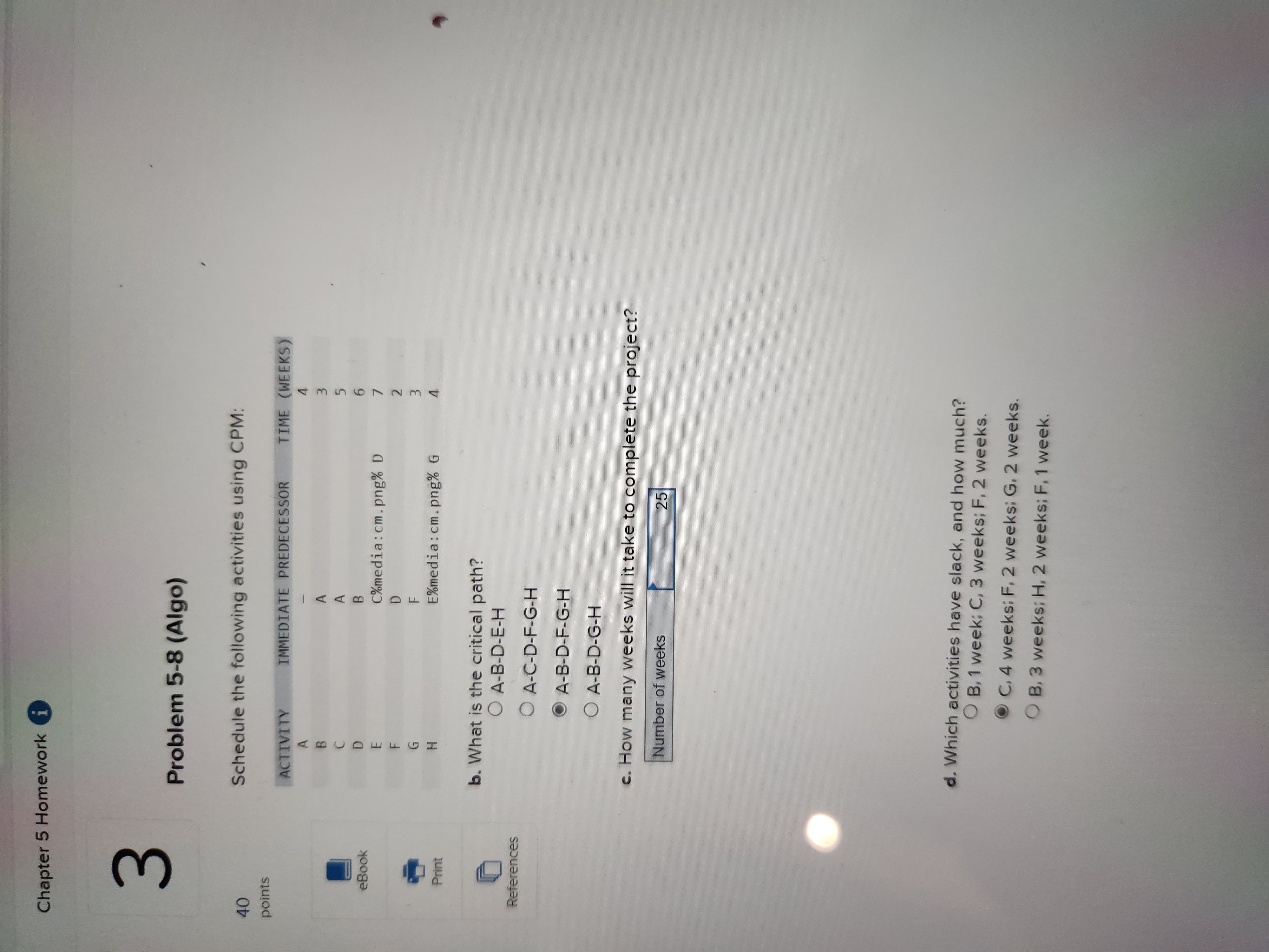 Chapter 5 Homework (i) Problem 5-8 (Algo) 40 points | Chegg.com