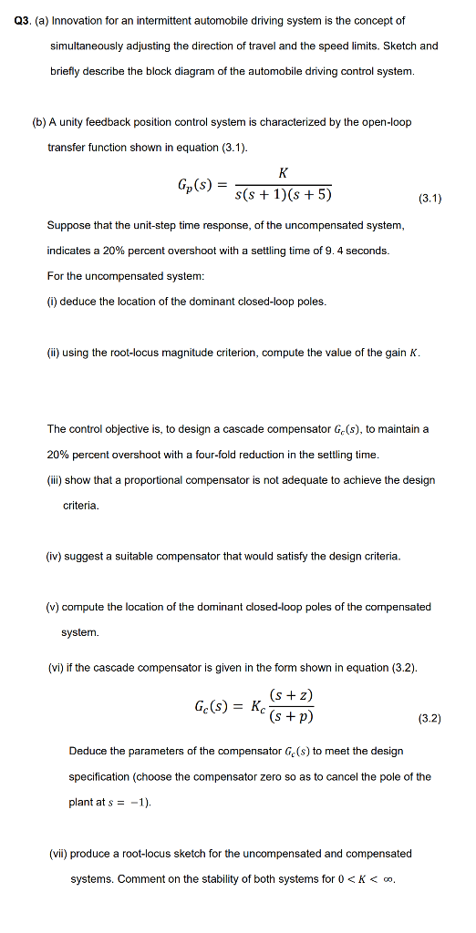 Q3. (a) Innovation for an intermittent automobile | Chegg.com